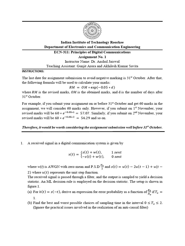 Assignment 1 | PDF | Telecommunications Engineering | Applied Mathematics