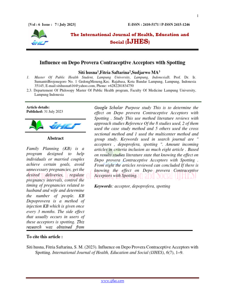Influence On Depo Provera Contraceptive Acceptors With Spotting | PDF ...