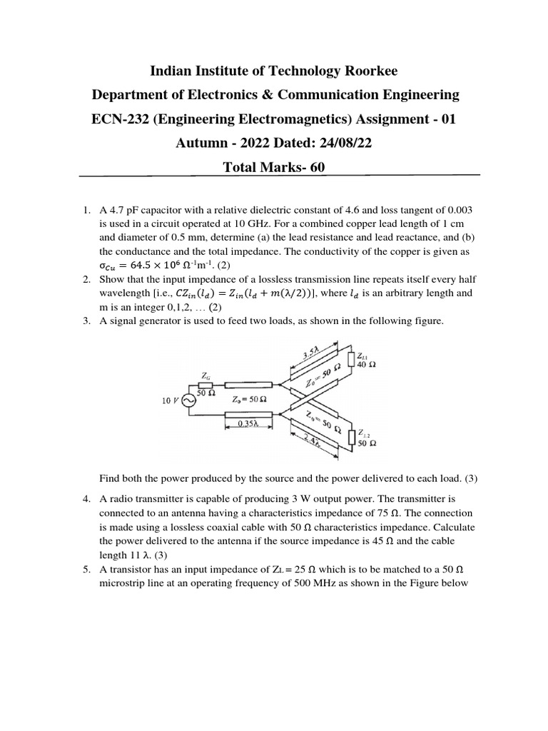 Assignment 1 M | PDF | Transmission Line | Electrical Impedance