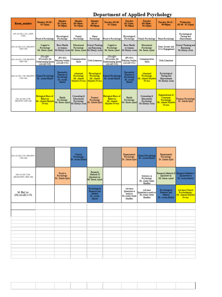 Psychology Time Table Fall 2023- Changed | PDF | Psychology ...