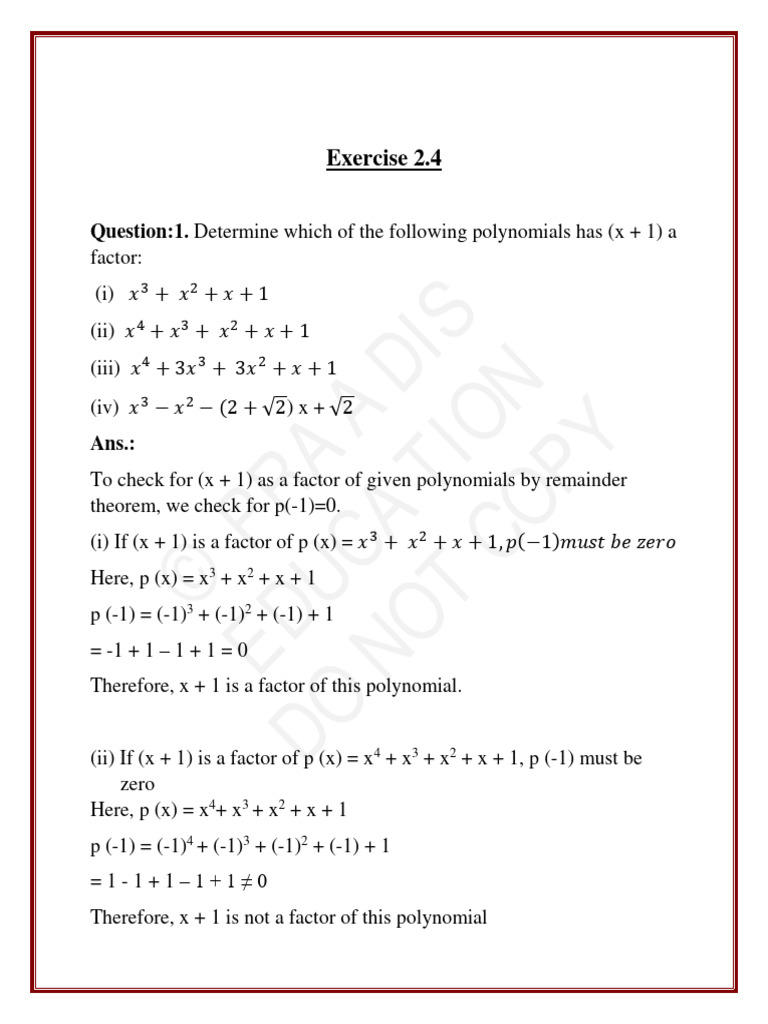 © Praadis Education Do Not Copy: Exercise 2.4 | PDF | Division (Mathematics) | Factorization