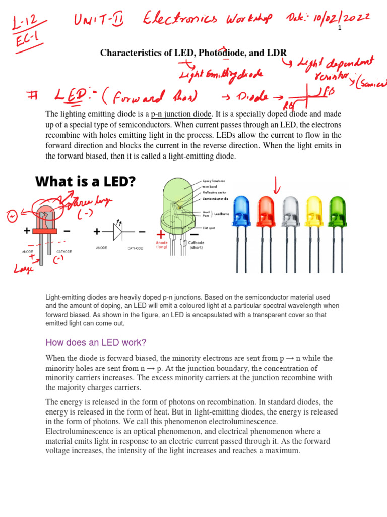 Unit-2 - L-12 - Characteristics of LED, Photodiode, and LDR | PDF | P–N ...