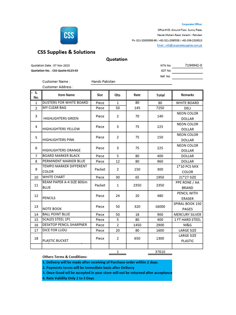 Hands - StationeryPR18 Quotation | PDF