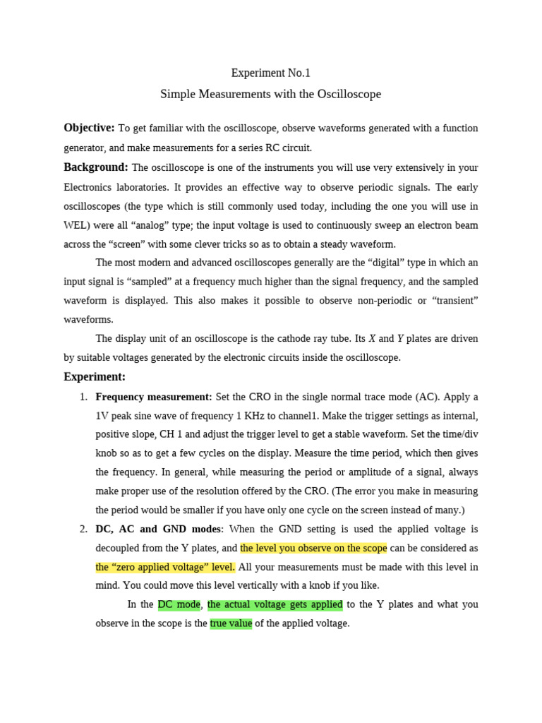 Experiment 1 | PDF | Physical Quantities | Electrical Engineering