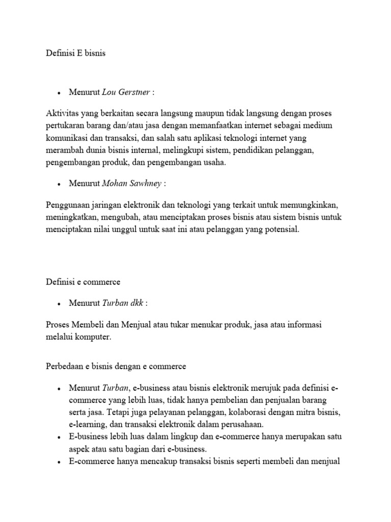 Definisi dan Perbedaan E-Bisnis dan E-Commerce | PDF