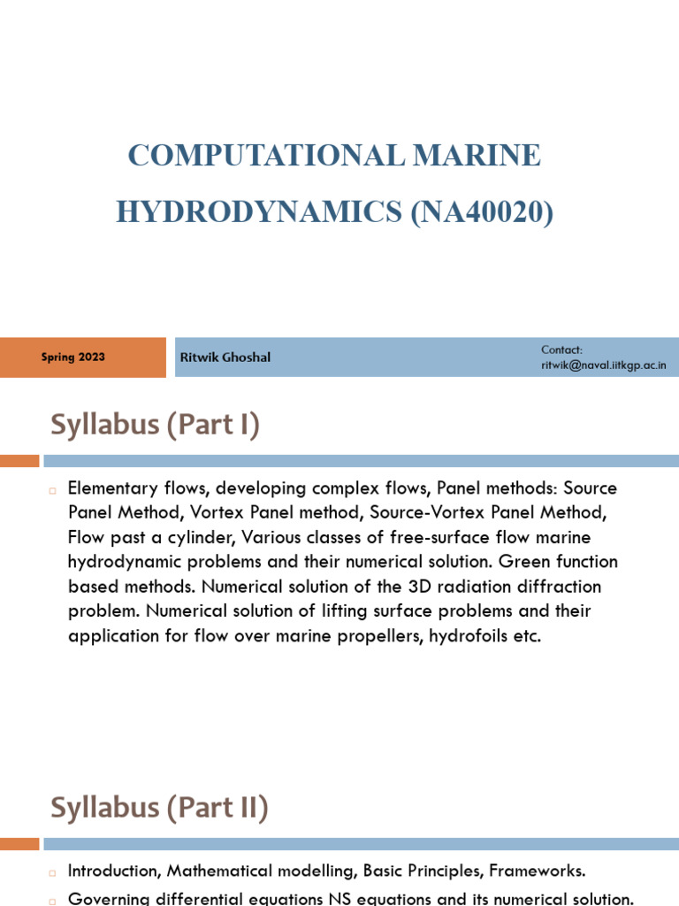 Computational Marine Hydrodynamics Course | PDF | Fluid Dynamics | Fluid Mechanics