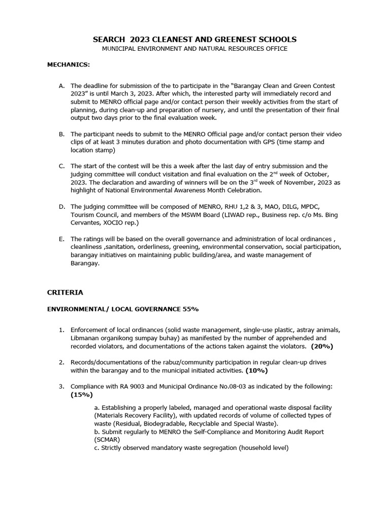 Search 2023 Cleanest and Greenest Barangay | PDF | Waste Management ...