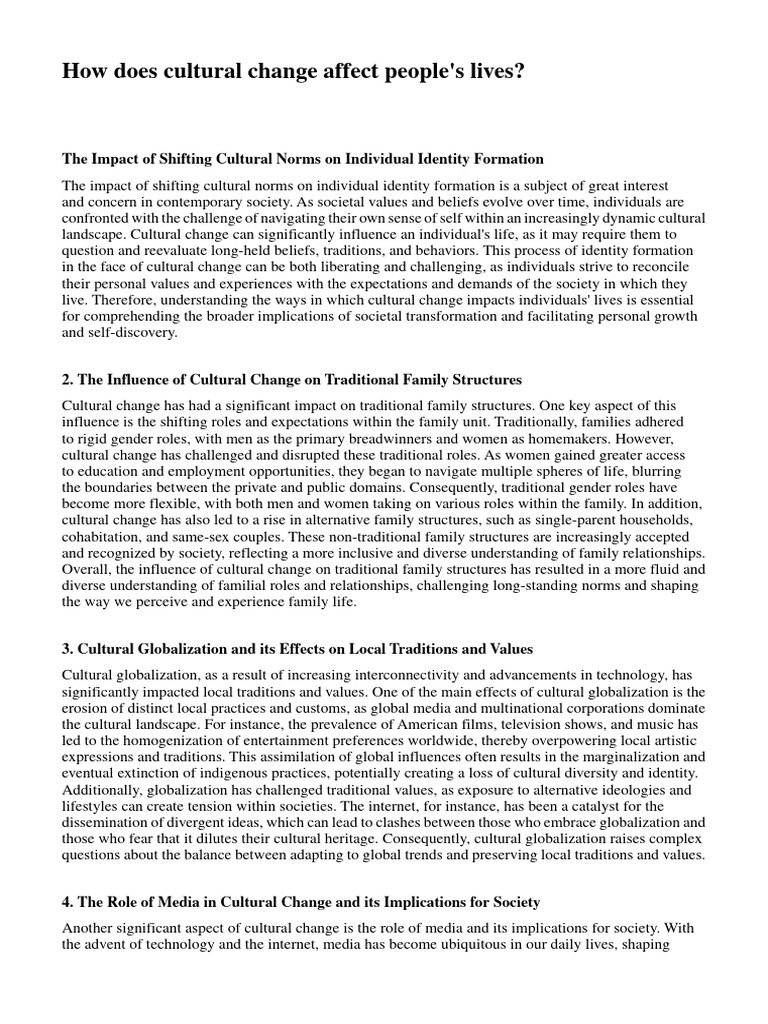 How Does Cultural Change Affect People's Lives | PDF | Identity (Social ...