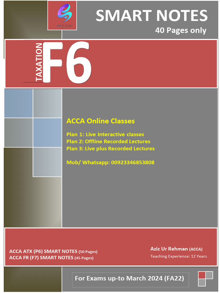 F6 Smart Notes Valid Till 03 2024 Pdf Taxes Expense