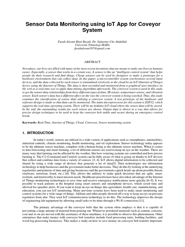 Sensor Data Monitoring Using IoT App For Coveyor System | PDF | Internet Of Things | Arduino