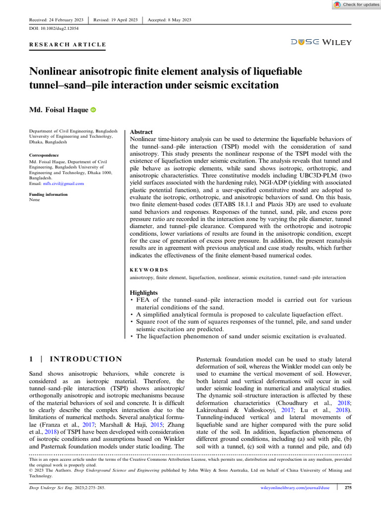 Deep Underground Science and Engineering - 2023 - Haque - Nonlinear Anisotropic Finite Element ...