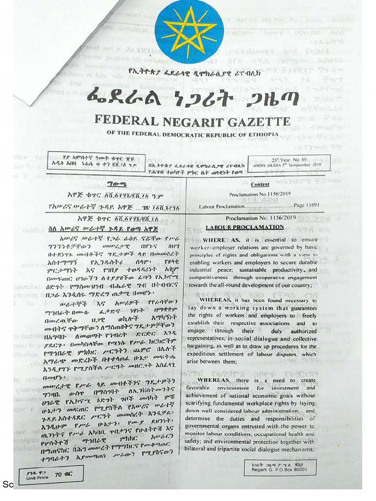 Labour Proclamation No. 1156 2011 | PDF