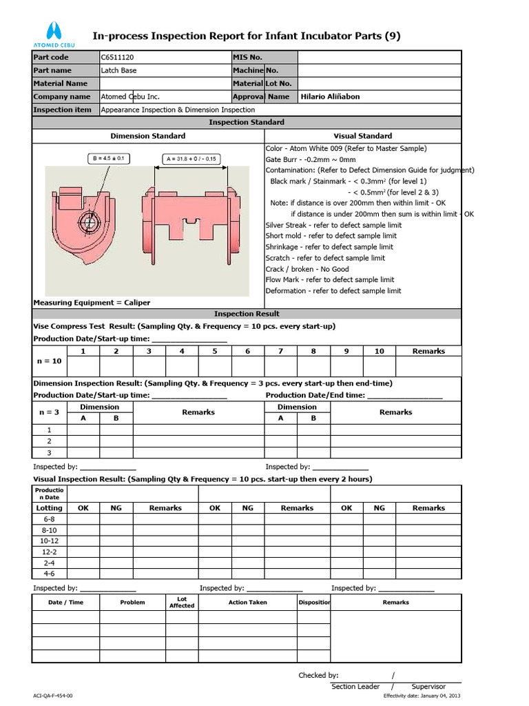 In-Process Inspection Report For Infant Incubator Parts9 | PDF ...