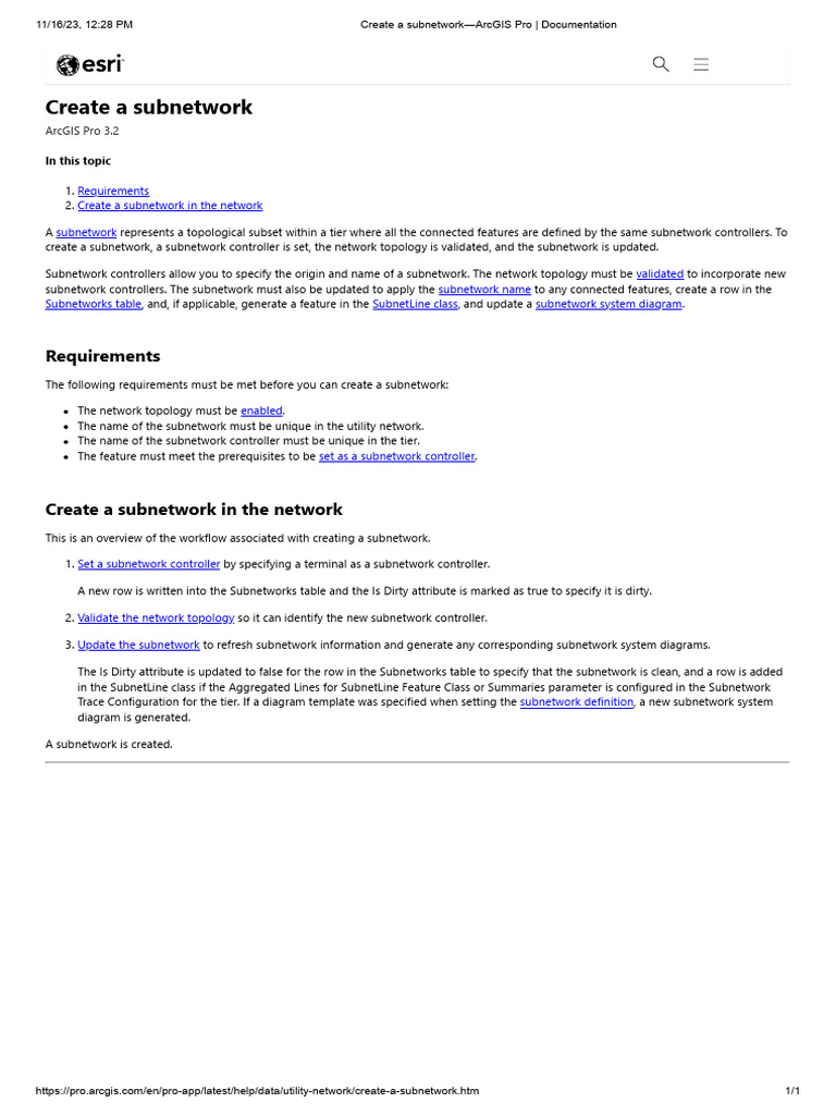 Create A Subnetwork Arcgis Pro Documentation Pdf