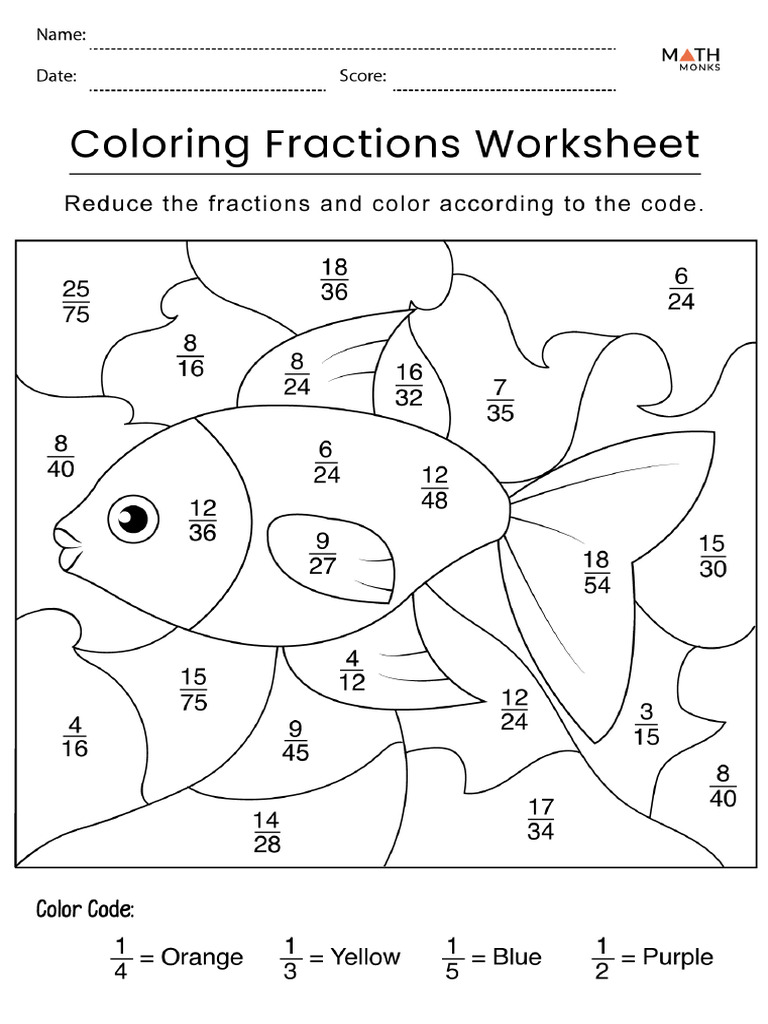 Color by Number Fractions Worksheets | PDF