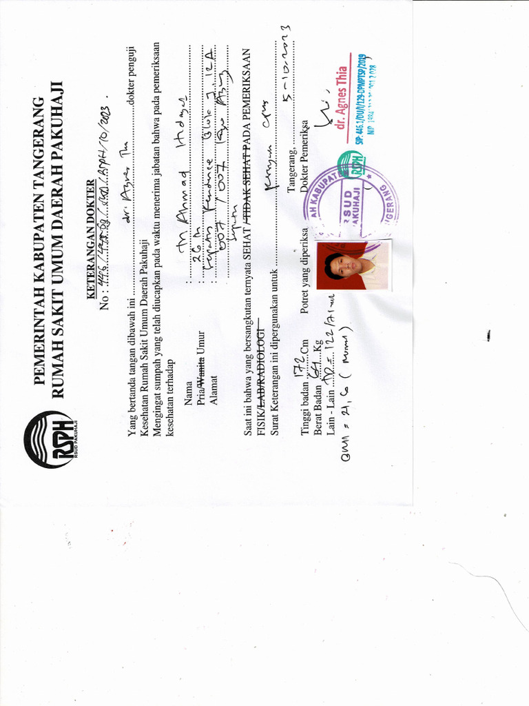 Surat Keterangan Sehat BMI - Ahmad Hidayat | PDF