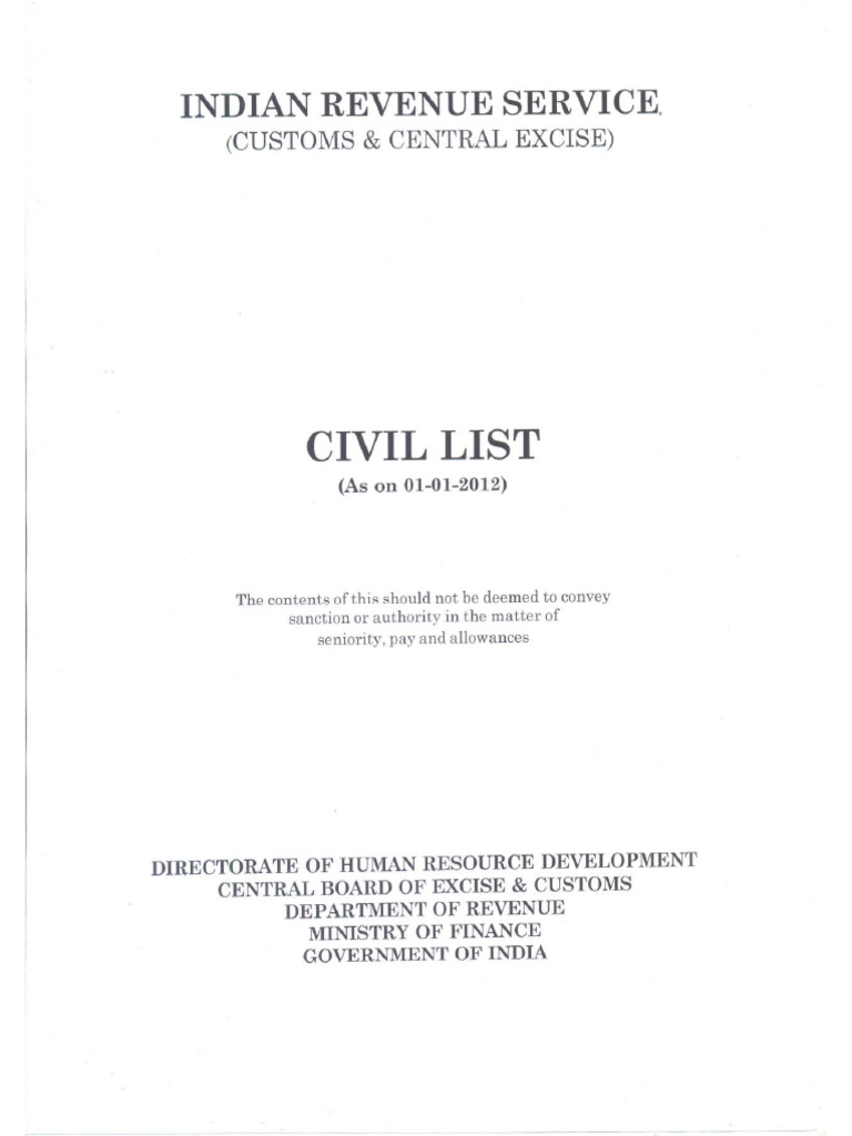 CBIC Civil List As On 01.01.2012 | PDF