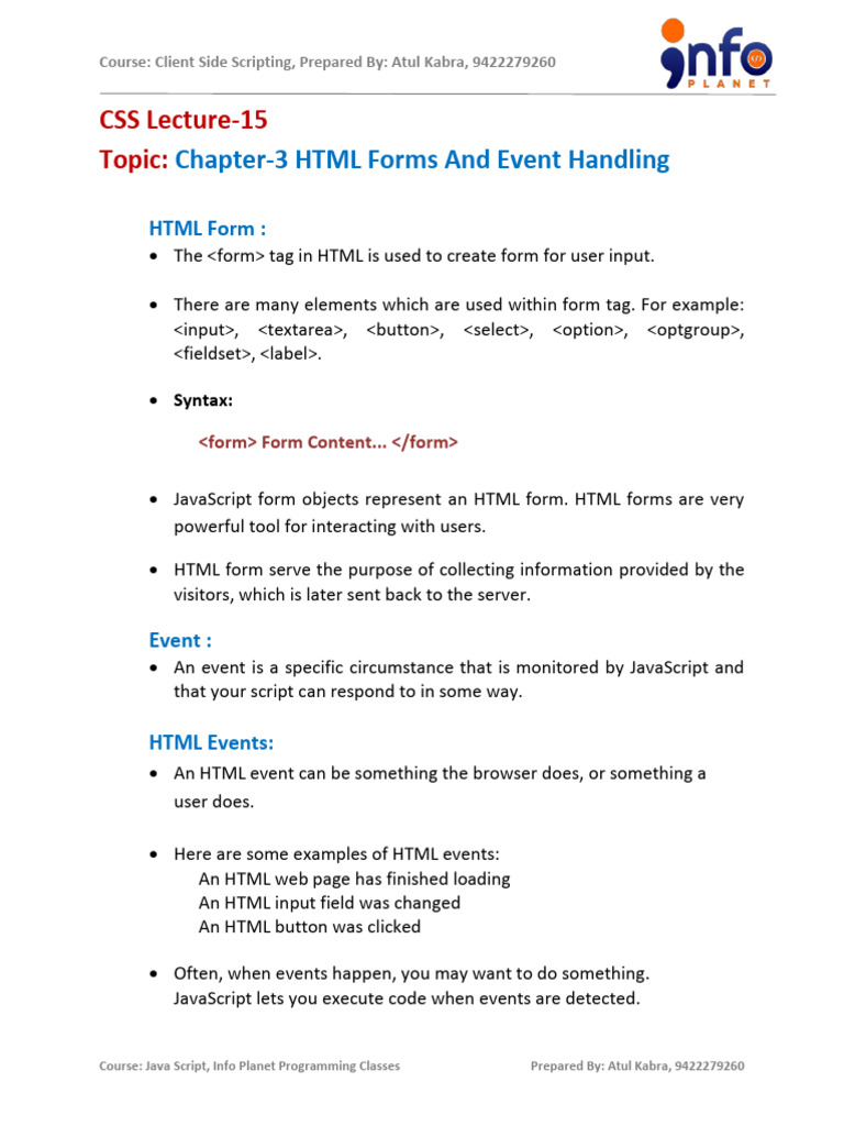 CSS Lec-15 Ch-3 Forms and Event Handling.627cc73 | PDF | Html Element | Software Engineering