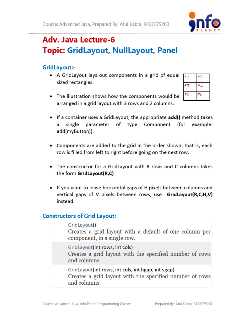 Adv Java Lec 6 Grid And Null Layout1a15c88 Pdf Constructor Object Oriented Programming