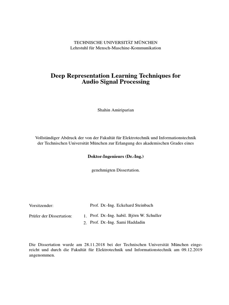 Deep Representation Learning Techniques For Audio Signal Processing ...