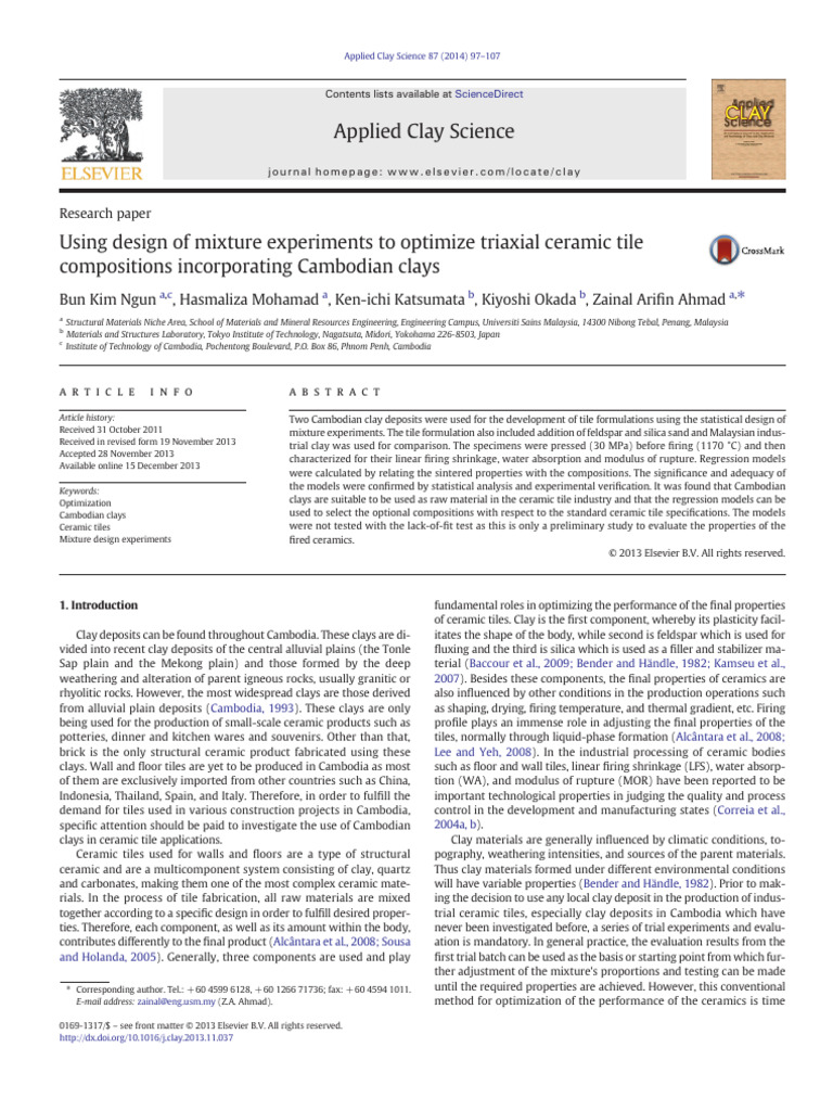 Applied Clay Science: Bun Kim Ngun, Hasmaliza Mohamad, Ken-Ichi ...