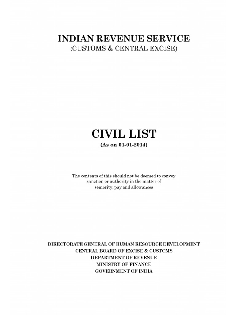 CBIC Civil List As On 01.01.2014 - 1 | PDF