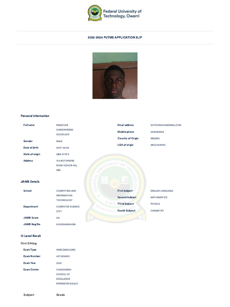 FUTO SM Core Portal | PDF