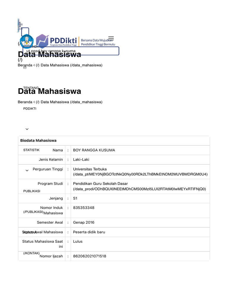 PDDikti - Pangkalan Data Pendidikan Tinggi | PDF