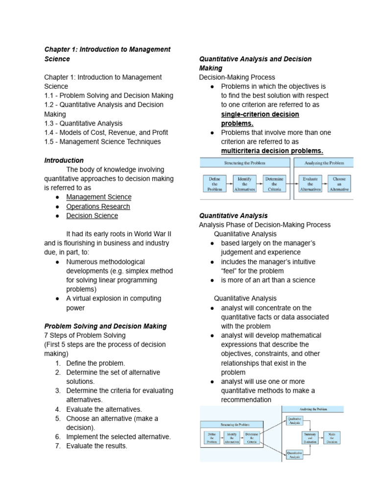 Management Science Notes | PDF | Decision Making | Quantitative Research