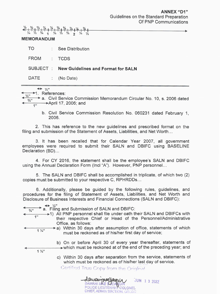 PNP MC 2022 076 Format For Saln | PDF
