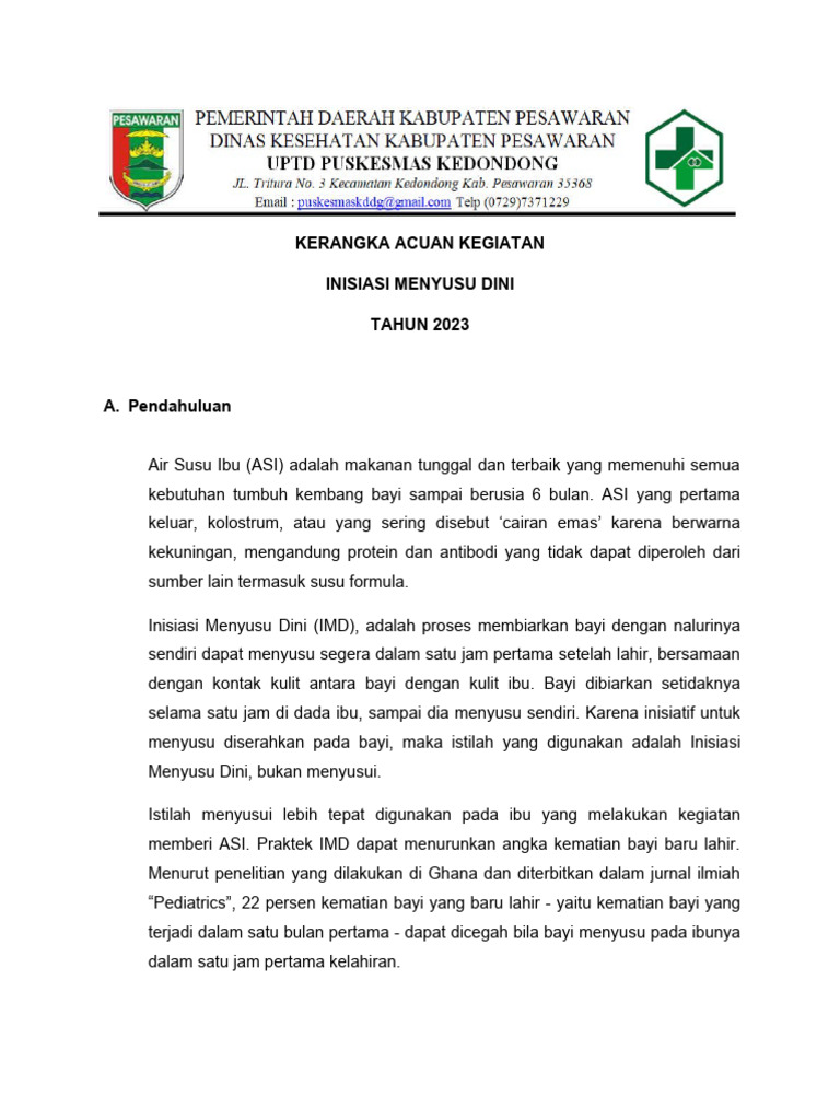 Kerangka Acuan Kegiatan Imd | PDF