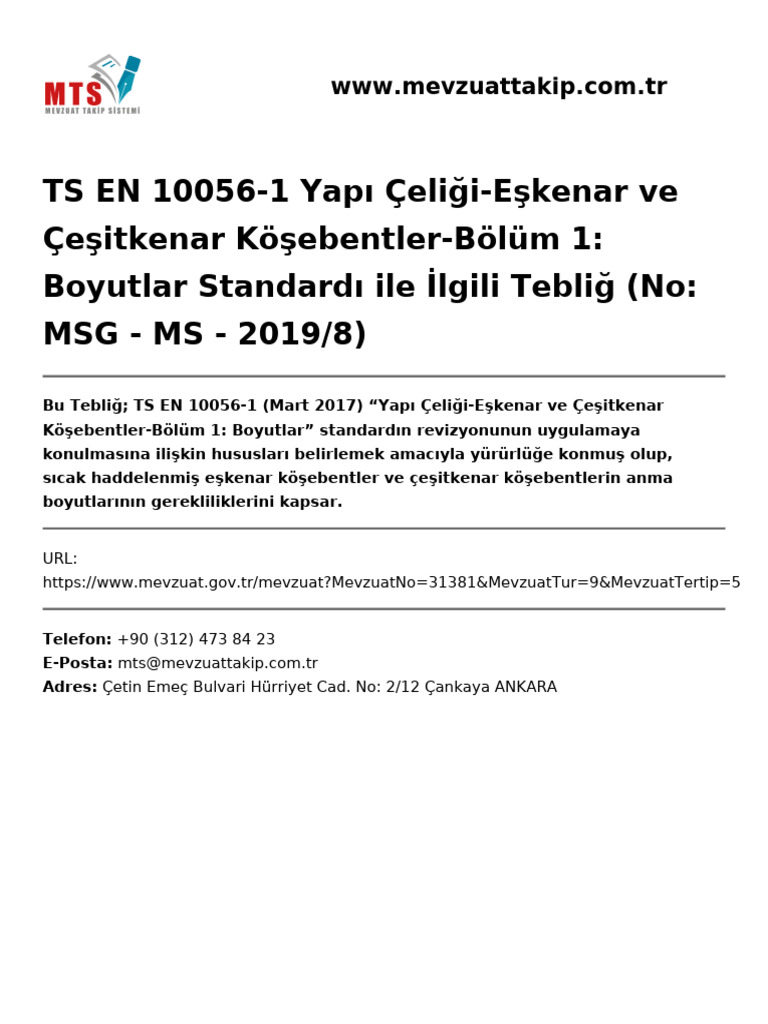 TS en 10056-1 Yapı Çeliği-Eşkenar Ve Çeşitkenar Köşebentler-Bölüm 1 ...