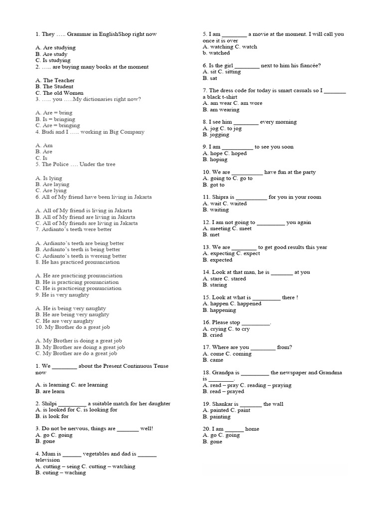 Present Continuous Soal | PDF