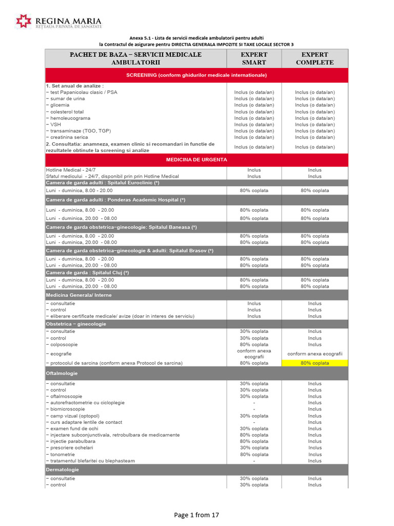 Anexa 5.1 Lista de Servicii Medicale Ambulatorii Adulti | PDF | Medical ...