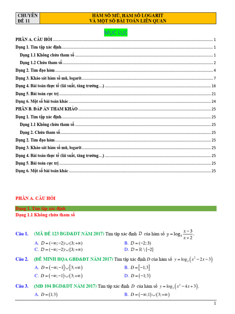 (NBV) - Chuyên Đề 11. Hàm Số Mũ, Hàm Số Logarit Và Một Số Bài Toán Liên Quan | PDF