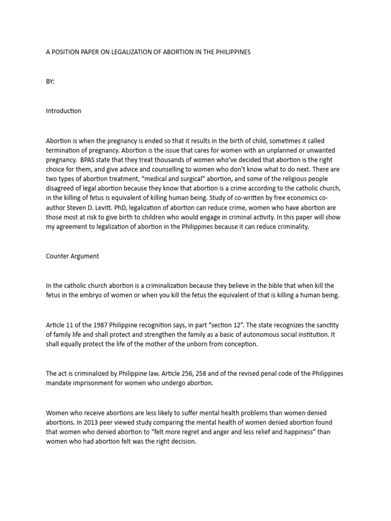 A Position Paper On Legalization of Abortion in The Philippines | PDF ...