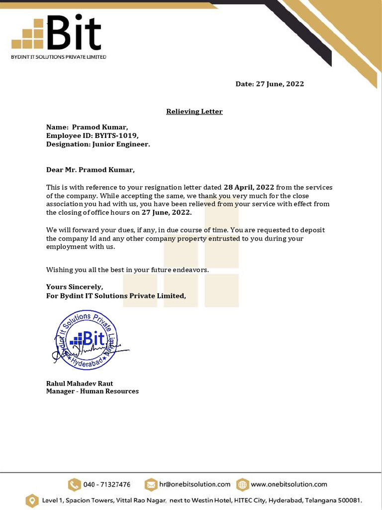 Relieving Letter | PDF