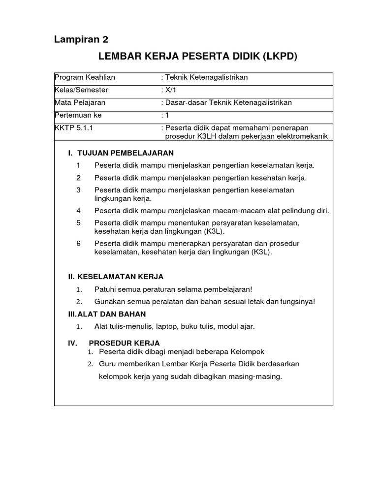 Ma - Teknik Ketenagalistrikan - LKPD Pertemuan 1 | PDF