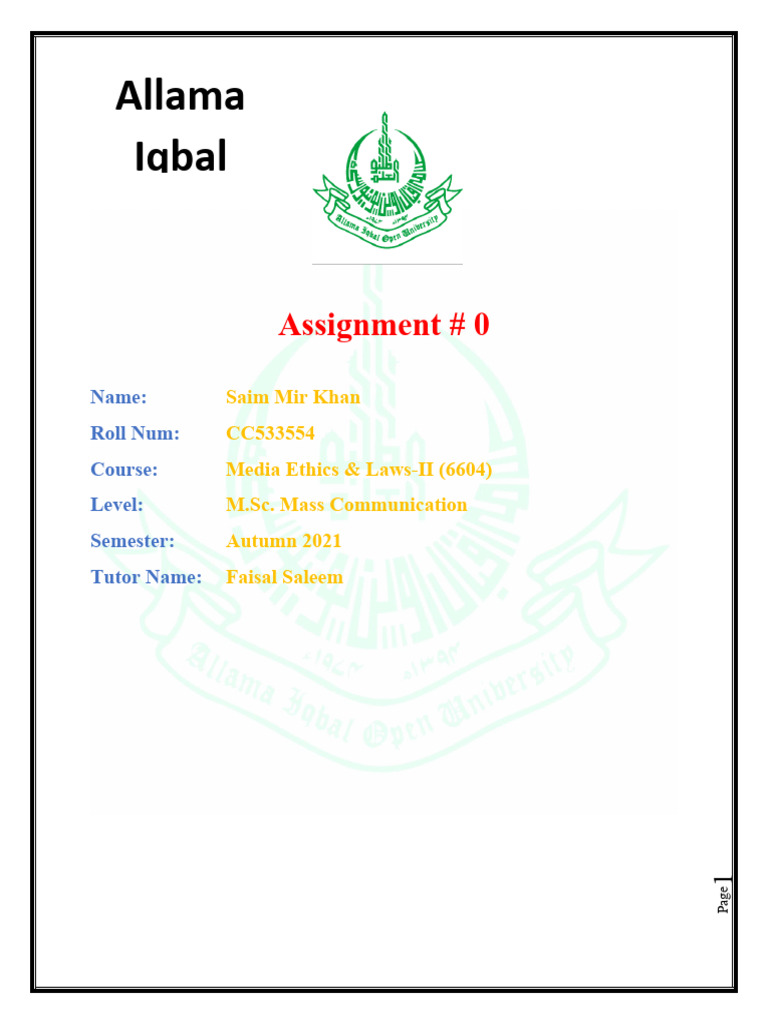 Allama Iqbal: Assignment # 0 | PDF | Public Relations | Freedom Of Information Laws By Country
