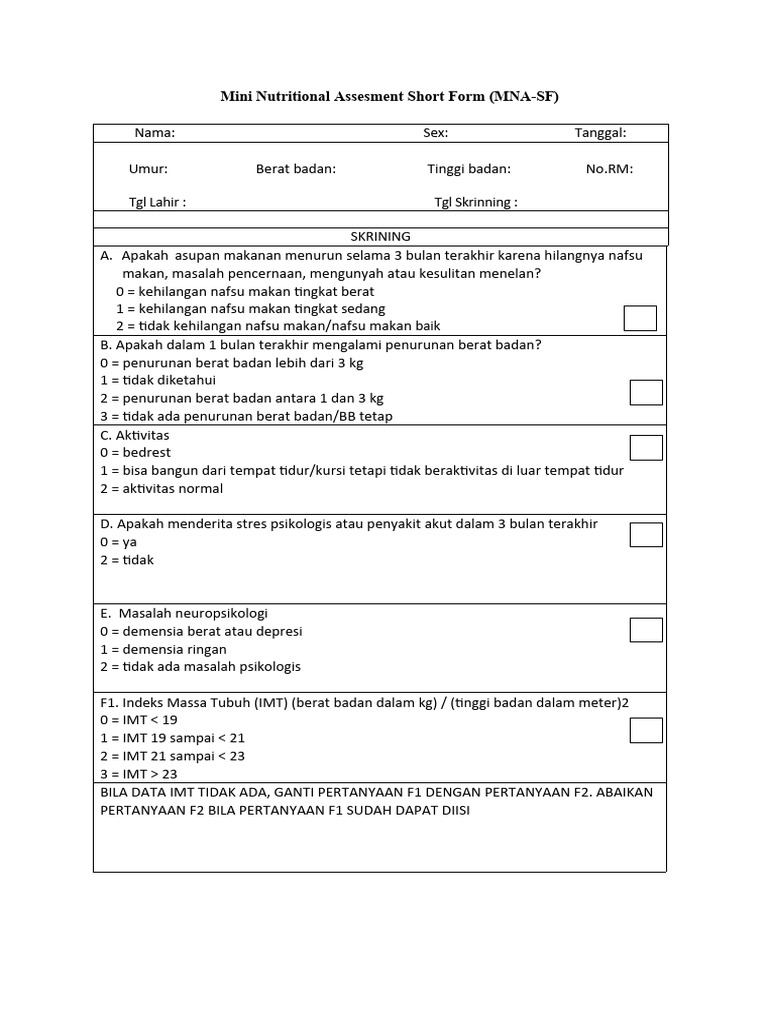 Mini Nutritional Assesment Short Form (MNA-SF) | PDF | Pengembangan Diri