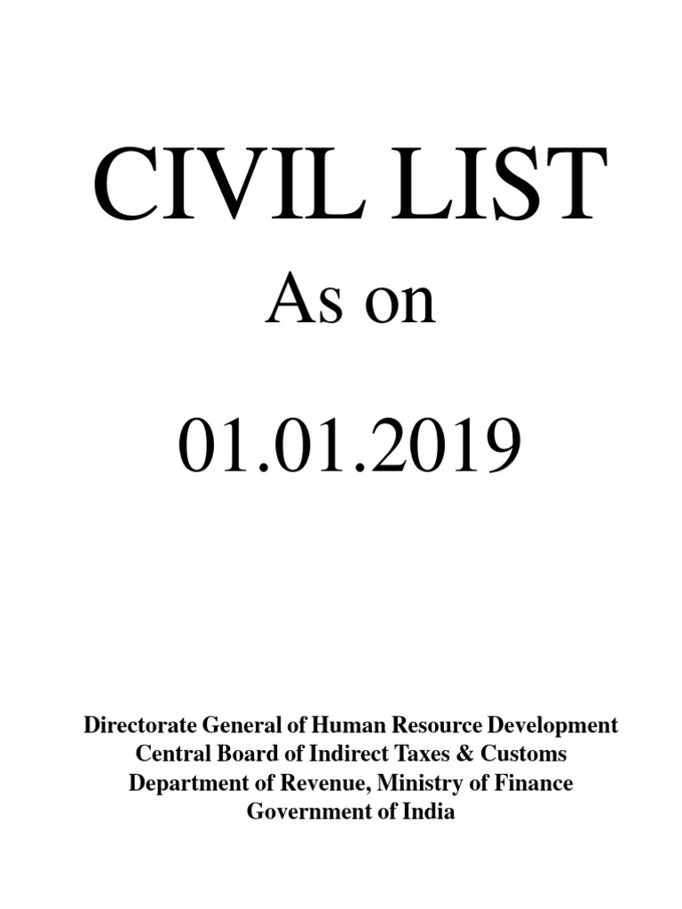 CBIC Civil List As On 01.01.2019 | PDF | Payments | Public Law