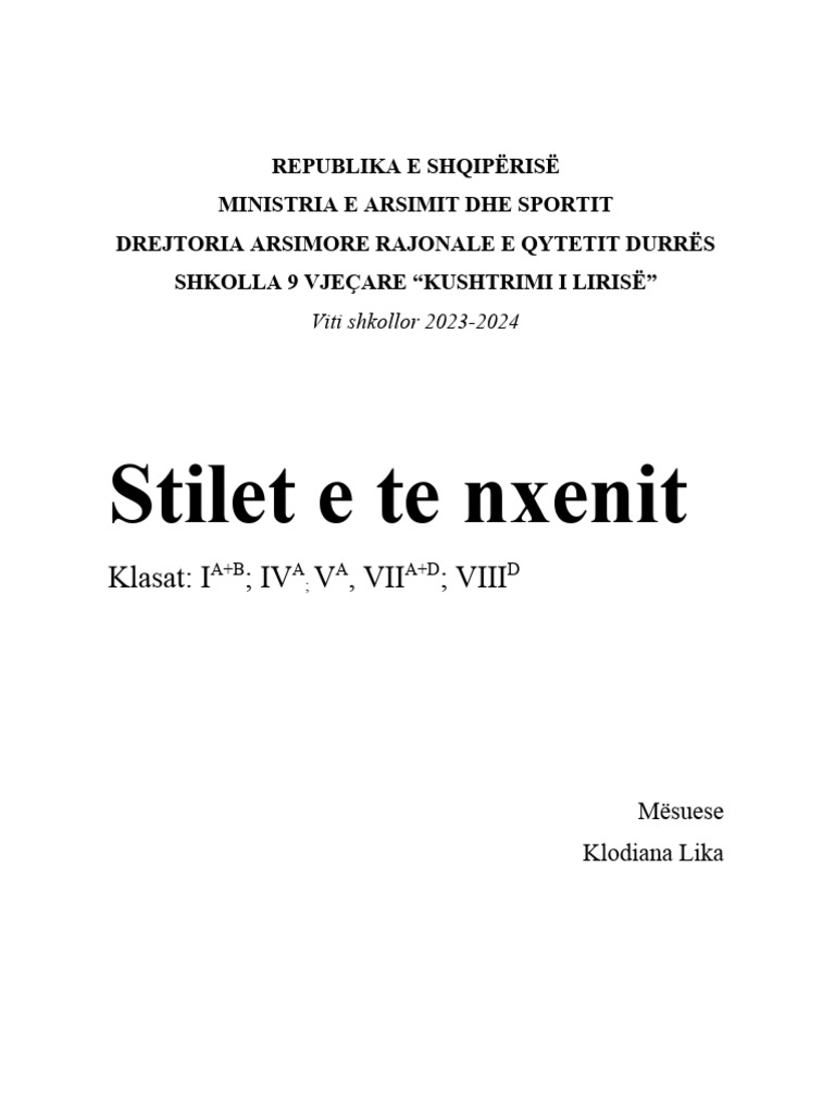 STILET E TE NXENIT Klodi 2023-2024 | PDF