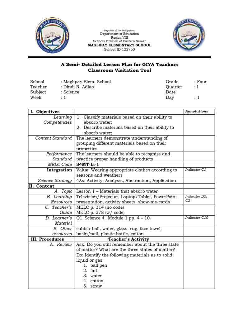 LP - COT - Q1 W.annotations | Download Free PDF | Water | Learning