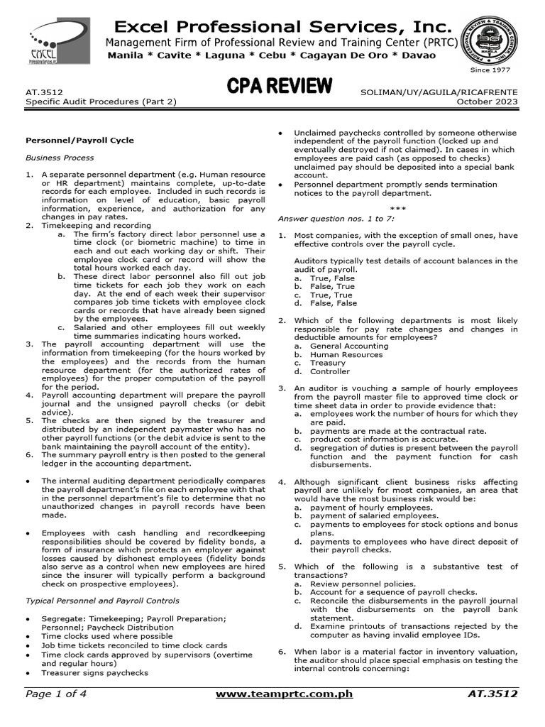 At.3512 - Specific Audit Procedures (Part 2) | PDF | Inventory | Audit At.3512 - Specific Audit Procedures (Part 2) | PDF | Inventory | Audit