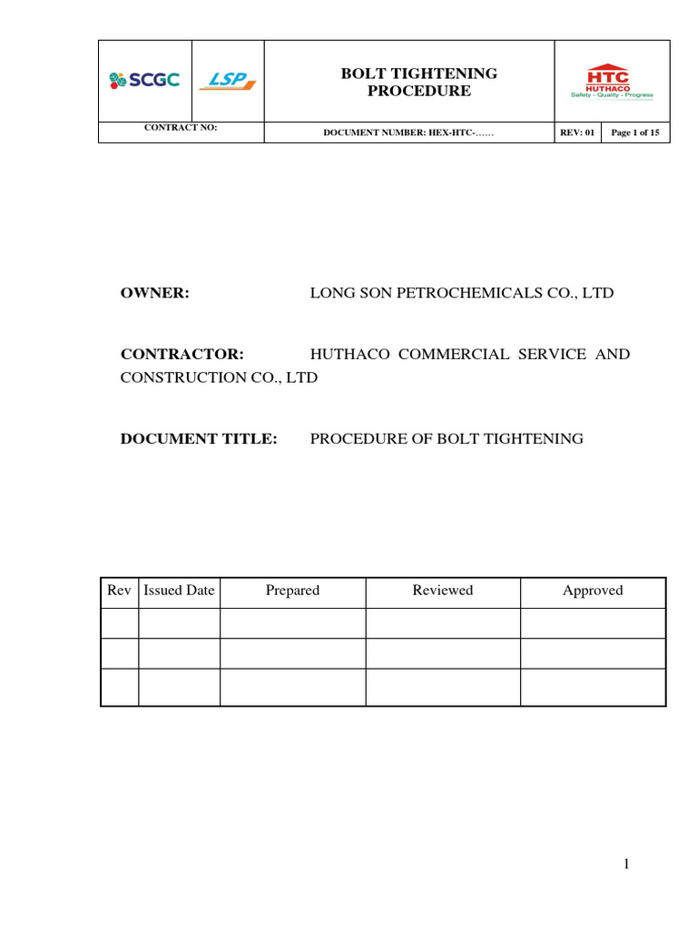 PROCEDURE BOLT TIGHTENING - Rev0 | PDF | Nut (Hardware) | Mechanical ...