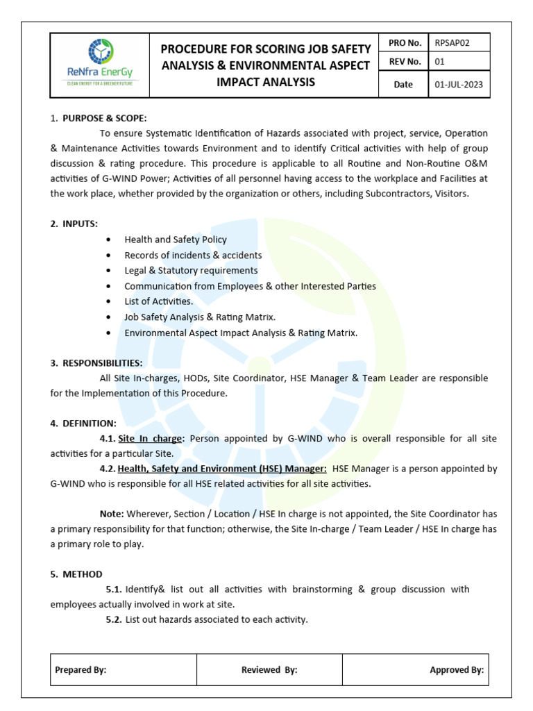 RPSAP02-Procedure For Scoring JSA & EAI | PDF | Risk | Occupational ...