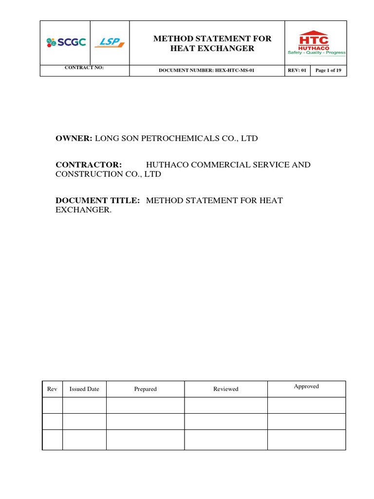 Heat Exchanger Maintenance Method Statement | PDF | Personal Protective ...