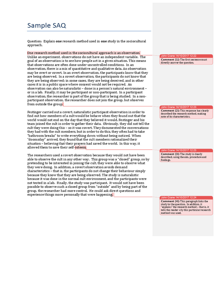 Sample Saq Festinger | PDF | Methodology | Cognitive Science