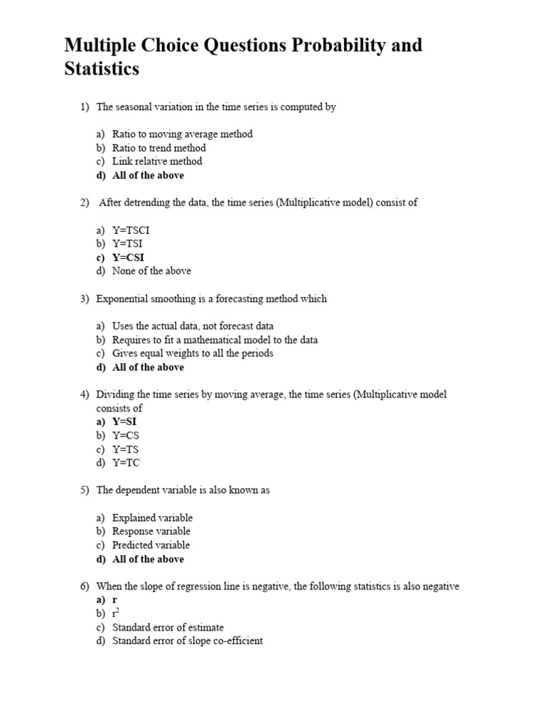 Statistics MCQS | PDF | Dependent And Independent Variables | Time Series