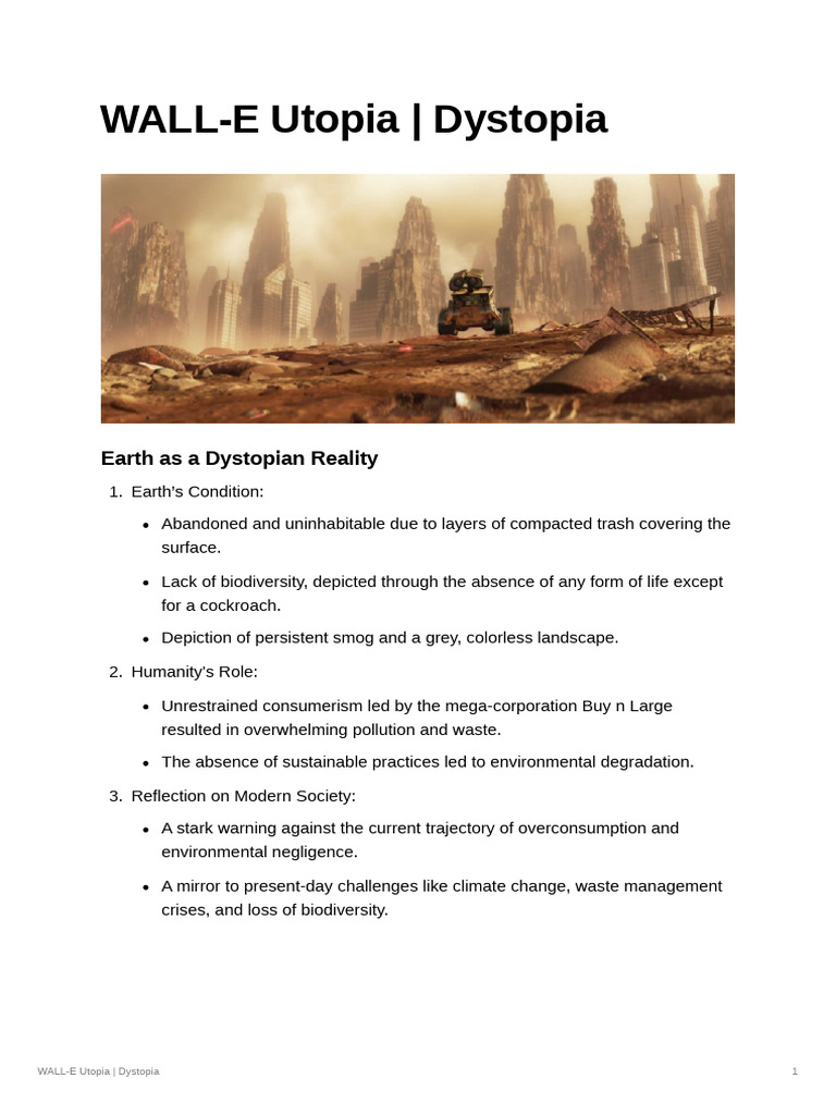 WALL-E Utopia Dystopia | PDF | Dystopia | Utopia